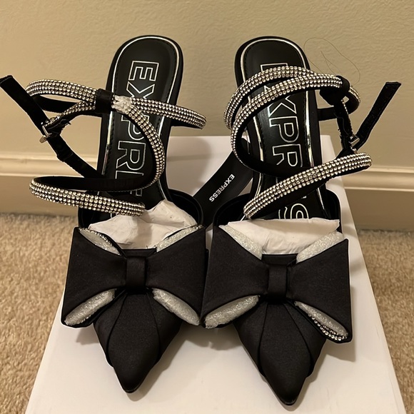 Express | Shoes | New Express Rhinestone Bow Embellished Strap Pumps ...